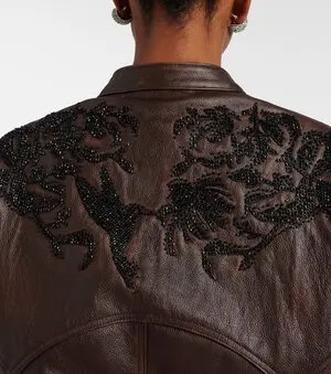 JACQUES WEI Beaded Leather Jacket - Brown