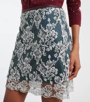 JACQUES WEI Embellished Lace Miniskirt - Brown