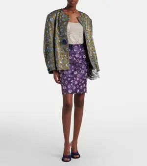 JACQUES WEI Floral Sequined Pencil Skirt