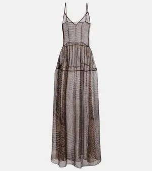 JACQUES WEI Printed Semi-sheer Silk Maxi Dress - Brown
