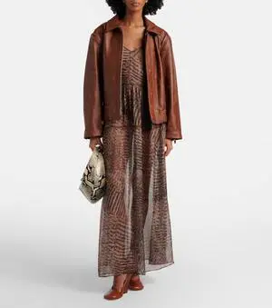 JACQUES WEI Printed Semi-sheer Silk Maxi Dress