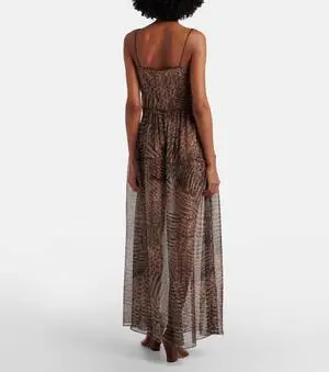 JACQUES WEI Printed Semi-sheer Silk Maxi Dress