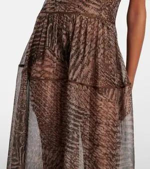 JACQUES WEI Printed Semi-sheer Silk Maxi Dress