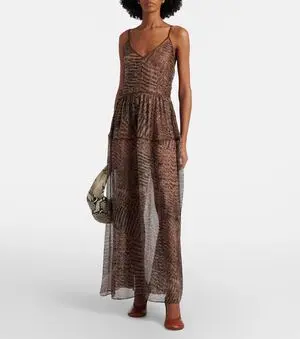 JACQUES WEI Printed Semi-sheer Silk Maxi Dress