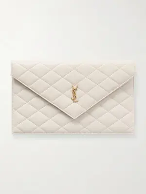 Saint Laurent SAINT LAURENT Paris Matelassé Leather Pouch Neutrals