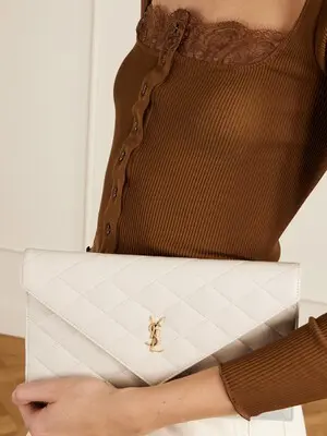 Saint Laurent Matelassé Leather Pouch - Neutrals