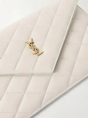 Saint Laurent Matelassé Leather Pouch - Neutrals