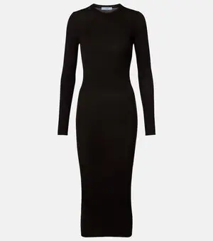Prada Ribbed-knit Virgin Wool Midi Dress - Brown