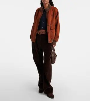Miu Miu Suede Bomber Jacket - Brown