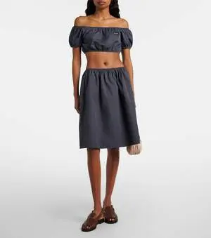 Miu Miu Off-shoulder Cotton Poplin Crop Top - Blue