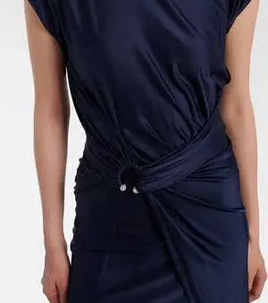 Rabanne Draped Midi Dress Deep Navy