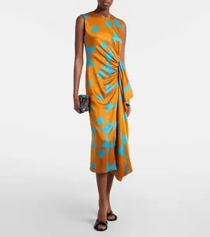 Dries Van Noten Draped Printed Satin Midi Dress