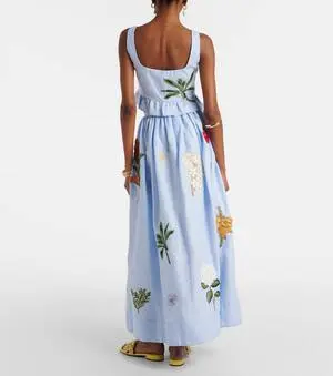 Agua Bendita Linen Maxi Skirt With Embroidered Motifs
