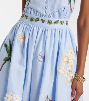 Agua Bendita Linen Maxi Skirt With Embroidered Motifs