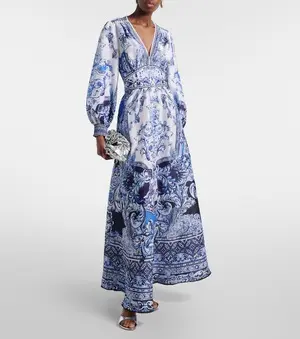 Camilla Printed Linen And Silk Maxi Dress