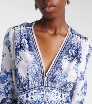 Camilla Printed Linen And Silk Maxi Dress