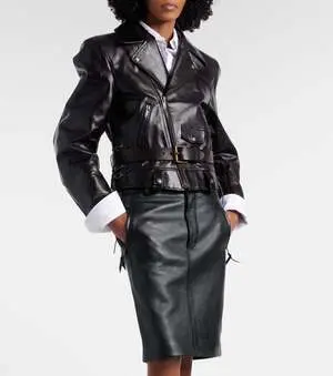 Saint Laurent Belted Leather Biker Jacket