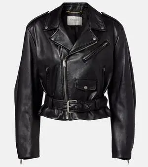 Saint Laurent Cropped Leather Biker Jacket - Black