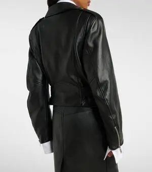 Saint Laurent Cropped Leather Biker Jacket - Black