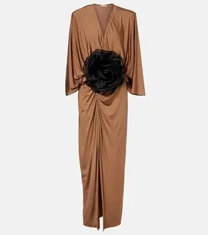 JACQUES WEI Floral Applique Maxi Dress - Brown