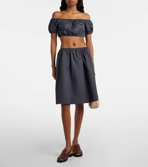 Miu Miu Off-shoulder Cotton Poplin Crop Top - Blue
