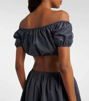 Miu Miu Off-shoulder Cotton Poplin Crop Top - Blue