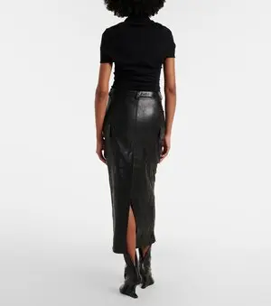 Rick Owens Firbanks Leather Midi Skirt