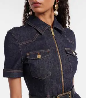 SELF-PORTRAIT Belted Denim Jumpsuit