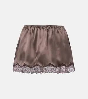 Satin Mini Skirts with Lace Trim
