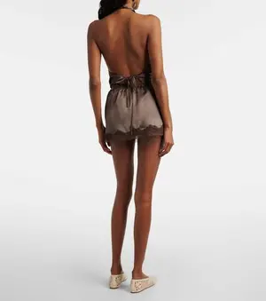 Magda Butrym Lace-trimmed Silk Satin Miniskirt - Brown