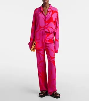 Dries Van Noten Floral Print Viscose Pants - Pink