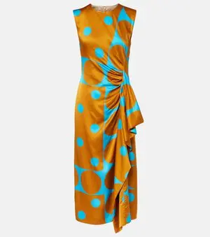Dries Van Noten Draped Printed Satin Midi Dress - Orange