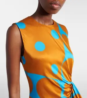 Dries Van Noten Draped Printed Satin Midi Dress - Orange