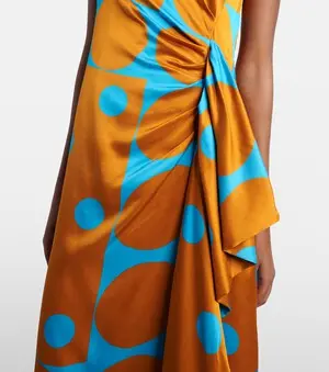Dries Van Noten Draped Printed Satin Midi Dress - Orange