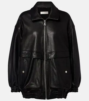 Nour Hammour Leather Bomber Jacket - Black