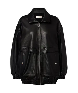 Nour Hammour Leather Bomber Jacket - Black