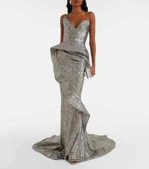 Maticevski Glorious Sequined Gown - Silver