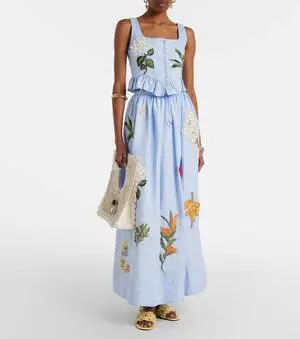 Agua Bendita Eslabón Linen Crop Top - Blue