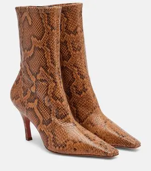 Amina Muaddi Jamie Snake-effect Leather Ankle Boots - Brown