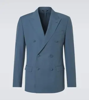 Dolce & Gabbana Double-breasted Wool Poplin Suit Jacket - Blue