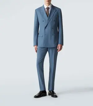 Dolce & Gabbana Double-breasted Wool Poplin Suit Jacket - Blue