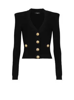 Balmain Cropped Knit Cardigan - Black