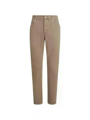 Brunello Cucinelli Iconic Fit Embroidered-logo Trousers - Neutrals