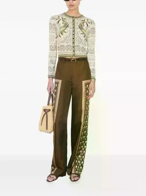 Tory Burch Chocolate Pomegranate Print Satin Pants - Brown