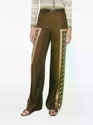 Tory Burch Chocolate Pomegranate Print Satin Pants - Brown