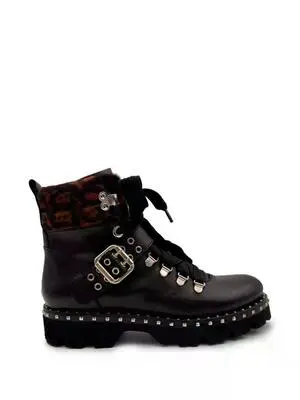 GUGLIELMO ROTTA Leopard Print Lace-up Studded Platform Boots