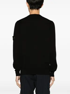 Stone Island Crew Neck Sweater With Logo - Black