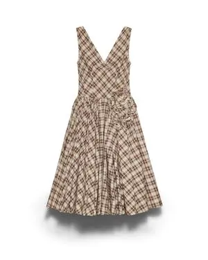 Prada Embroidered Checked Poplin Dress - Neutral
