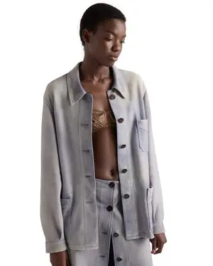 Prada Suede Caban Jacket - Light Blue