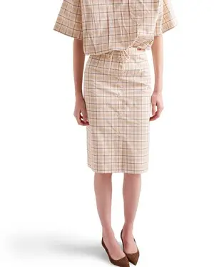 Prada Checked Cotton Poplin Pencil Skirt - Neutral